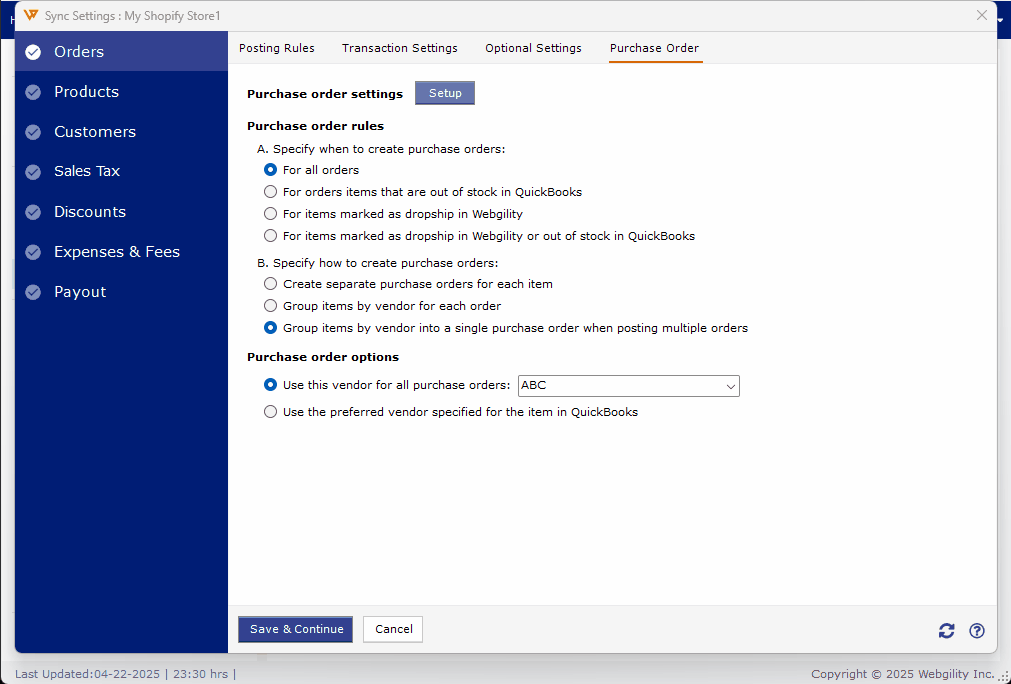 How To Configure Webgility Desktop to Create Purchase Orders