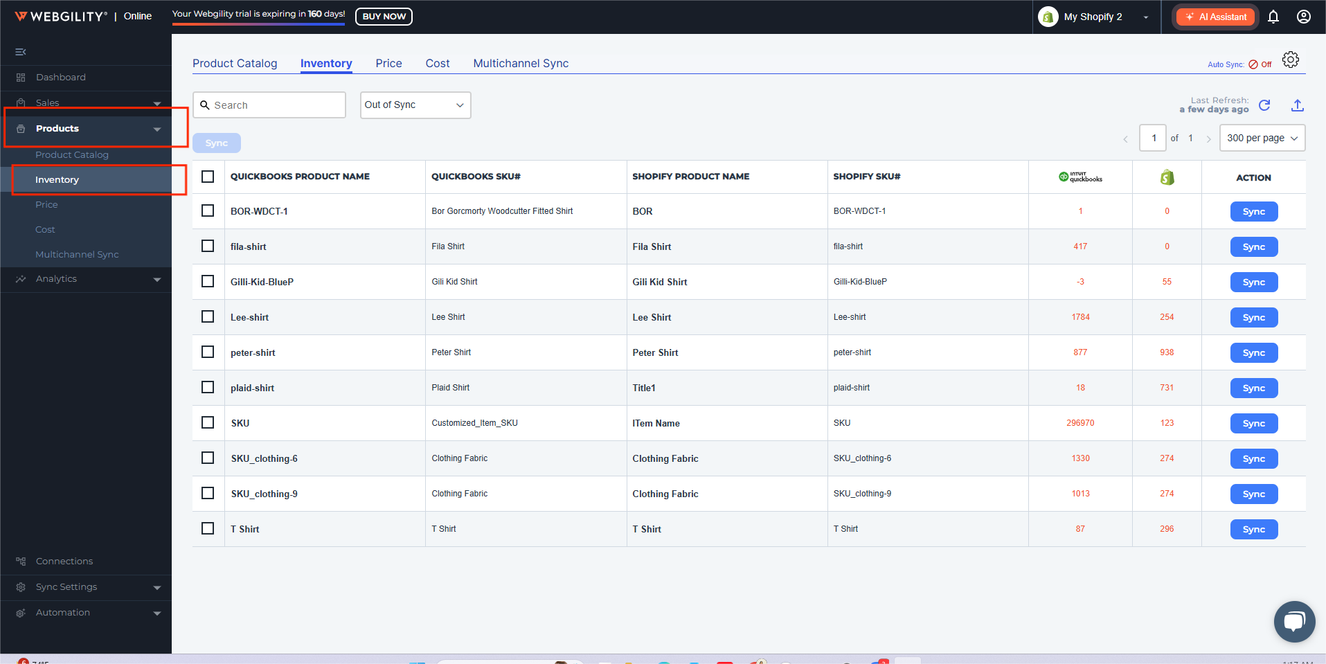 How to sync Inventory in Webgility Online
