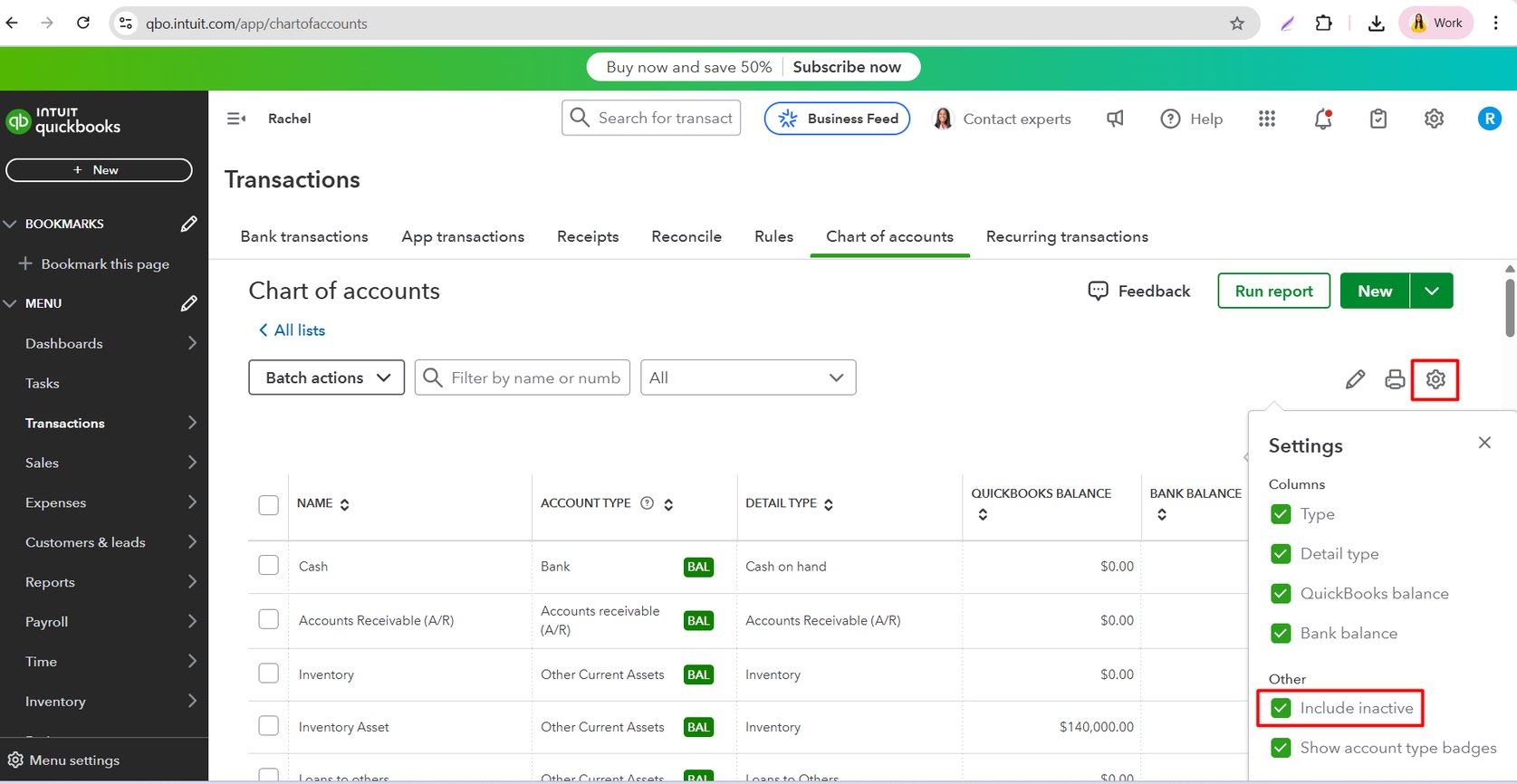 How to make an account active in Chart of accounts at your QuickBooks ...